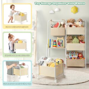 Ekero Toy Storage Organizer, Montessori Toy Shelf for Kids, Toy Organizer with 5 Toy Bins, Toy Chest for Girls and Boys, Toy Storage Basket, Large Toy Box for Living Room Playroom Nursery Kids Room