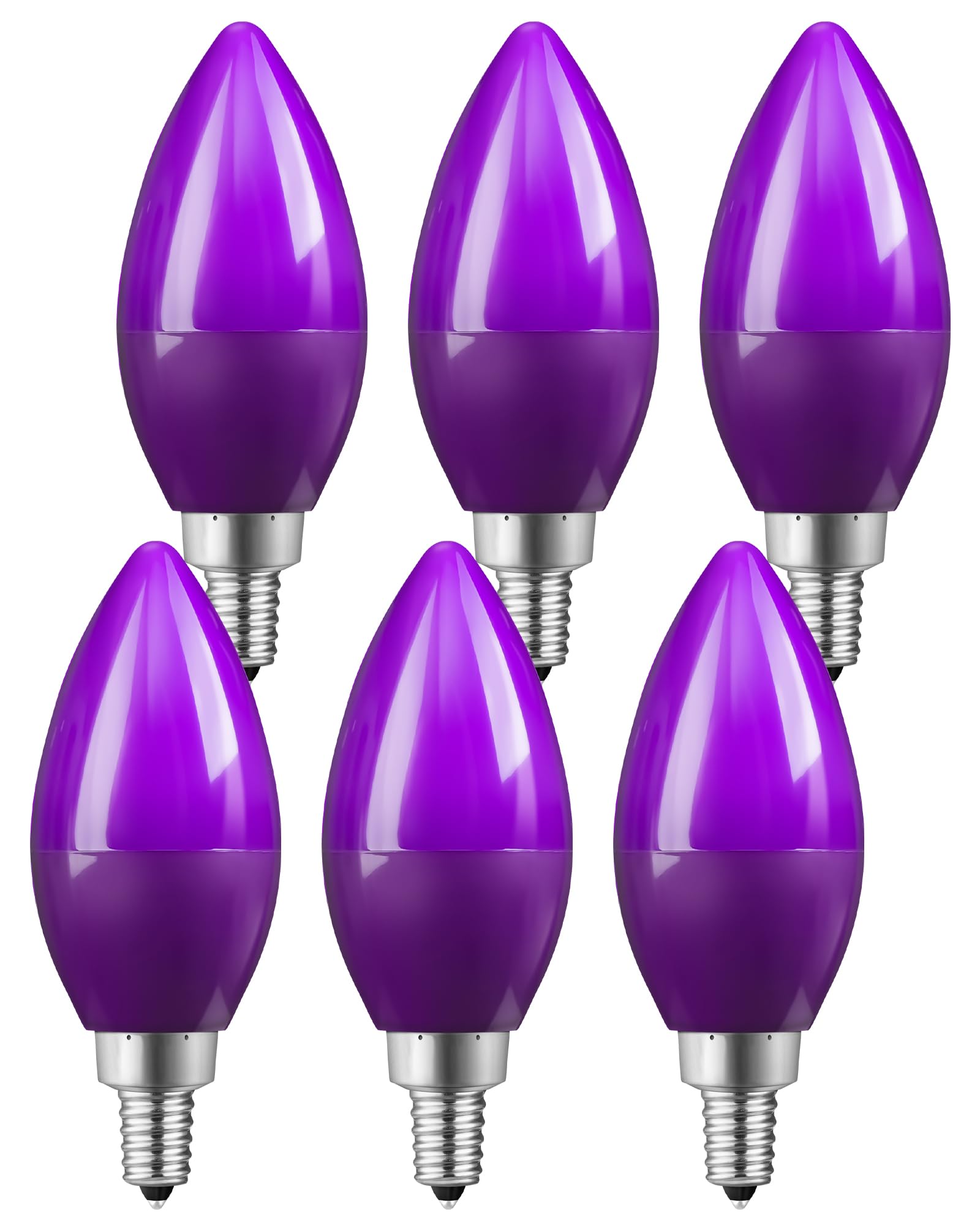 GOEBLESON Purple E12 LED Light Bulbs, C35 Dimmable Candelabra Bulbs, 5W (60W Equivalent) Chandelier Bulb, Candle Light Bulb for Halloween, Christmas, Party Decoration, Holiday, 6 Pack Z1C3P605