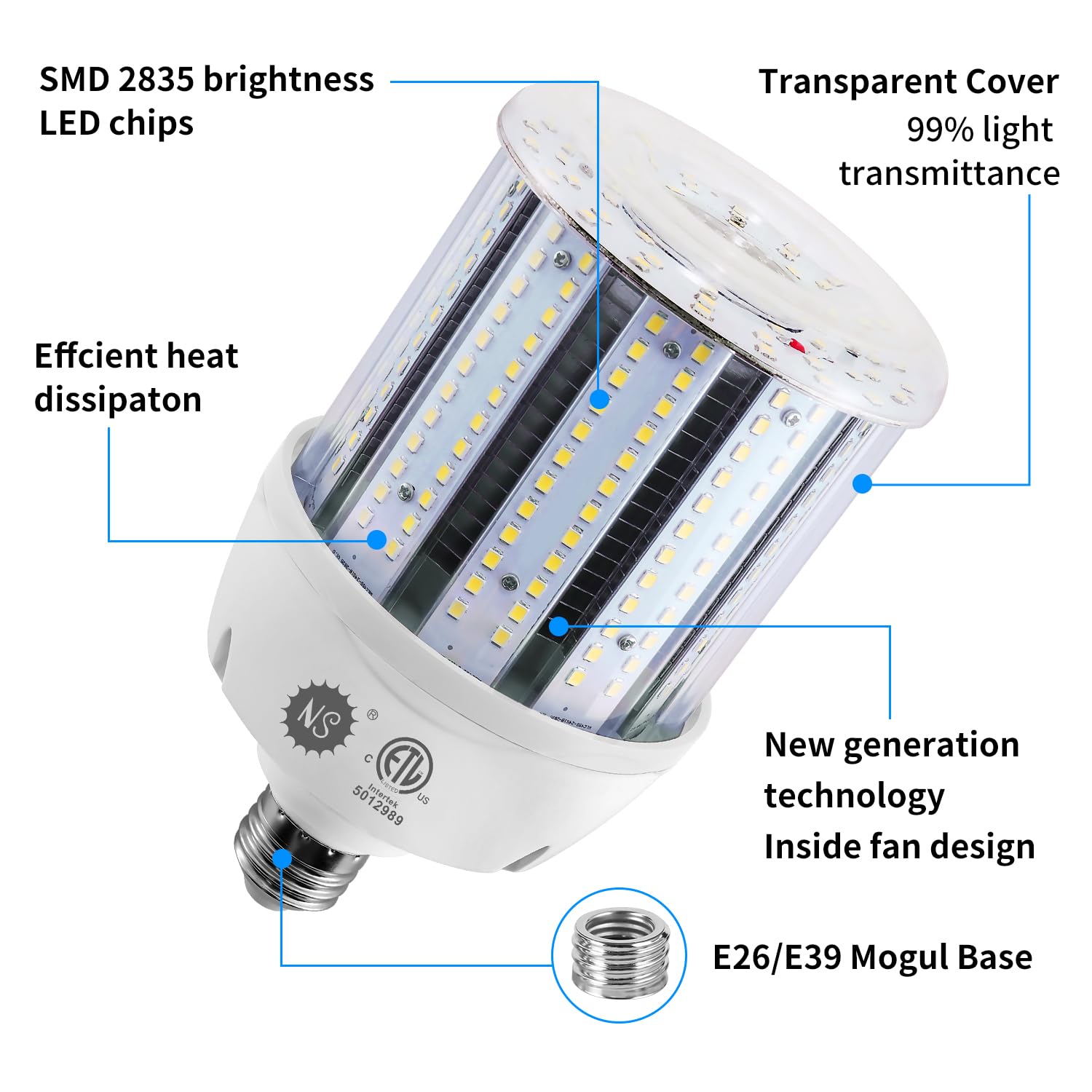 NS 2 Pack 80W LED Corn Bulb, 12000LM 5000K Daylight Cold White LED Bulb E26/E39 Mogul Base Open Semi-Closed Lamp Applicable to Parking Lot Column Top Rear Yard Lamp Garage Office AC100-277V