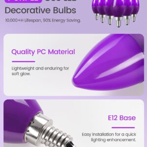 GOEBLESON Purple E12 LED Light Bulbs, C35 Dimmable Candelabra Bulbs, 5W (60W Equivalent) Chandelier Bulb, Candle Light Bulb for Halloween, Christmas, Party Decoration, Holiday, 6 Pack Z1C3P605