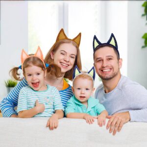 Jing xin 4 pcs Blue Family Party Supplies Plush Soft Dog Ears Headbands Costume for Halloween Play Day One Size Elastic Headband