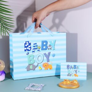 13" Large Baby Boy Gift Bag with Tissue Paper and Greeting Card for Kids, Baby Shower, Birthday Party（Cartoon animal design)