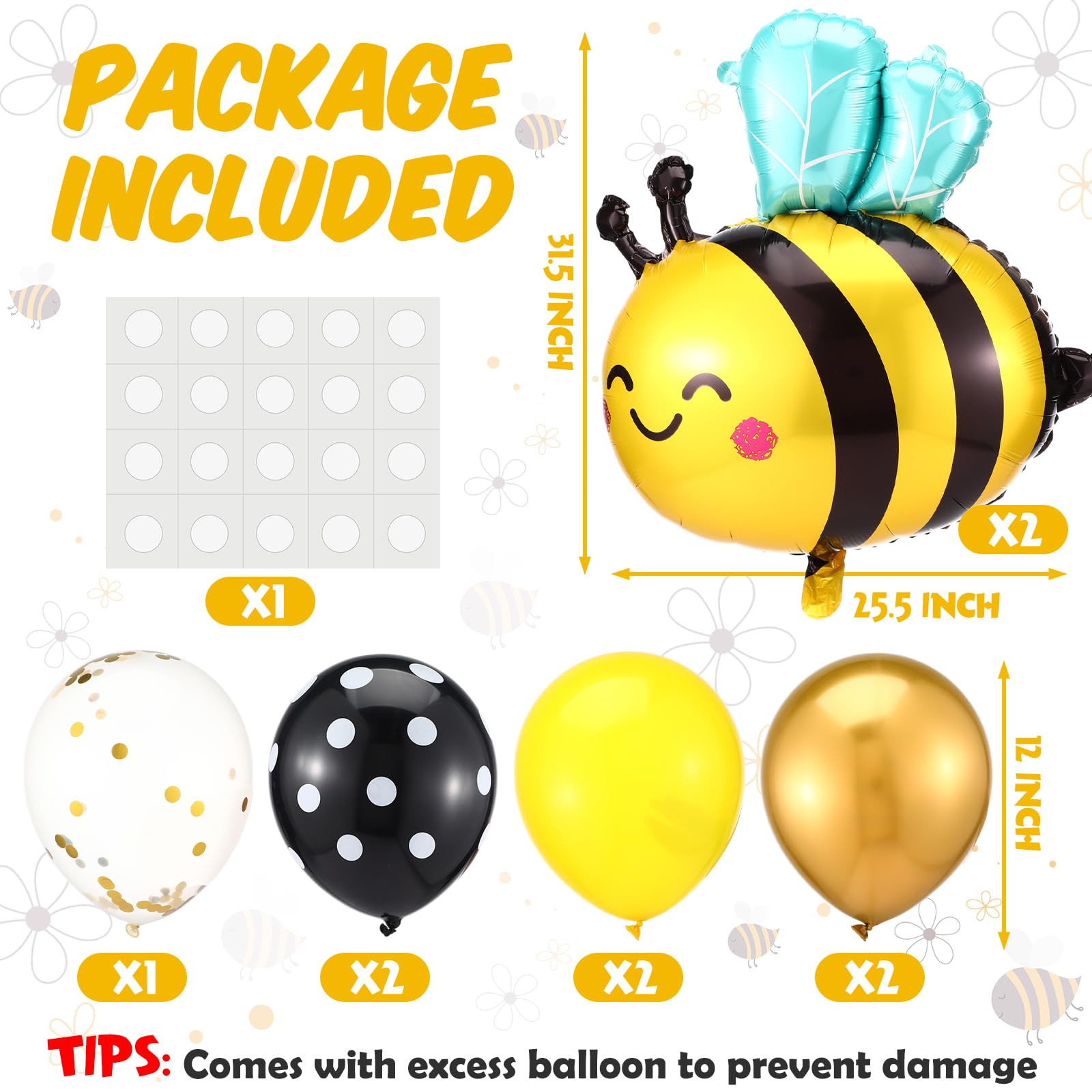 JellyArch 2 Sets Bee Theme Birthday Supplies Table Centerpiece Balloons Stand Kit with Honey Bee Foil Balloons and Latex Balloons for Honeybee Baby Shower Decorations Bee Themed Birthday Supplies