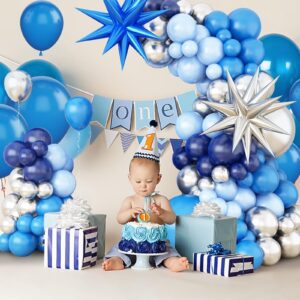 Blue Silver Balloon Arch Garland Kit, Navy Blue Silver Blue Pastel Blue Latex Party Balloon with Silver Blue Star Foil Balloon for Birthday Baby Shower Wedding Graduation Anniversary Party Decor