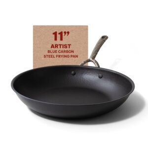 alva artist nonstick carbon steel frying pan skillet pre-seasoned non toxic cookware stay cool handle 11" pfas, pfoa & pfte free, for cooking pan set, induction safe, add to your pots and pans set