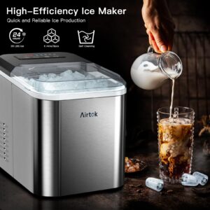 Ice Makers Countertop with Reservation, 28LBs/24H, 9 Ice Cubes Ready in 6 Mins, Self-Cleaning Ice Maker Machine with Basket and Scoop for Home, Kitchen, Camping, RV, Stainless Steel