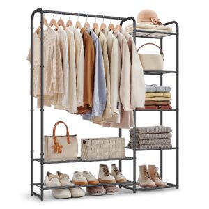 songmics wardrobe closet, 44.1 inch large portable closet, clothes rack for hanging clothes,heavy duty garment rack, storage organizer with shelves, 44.1 x 11.4 x 62.4 inches, black ulgr462b01