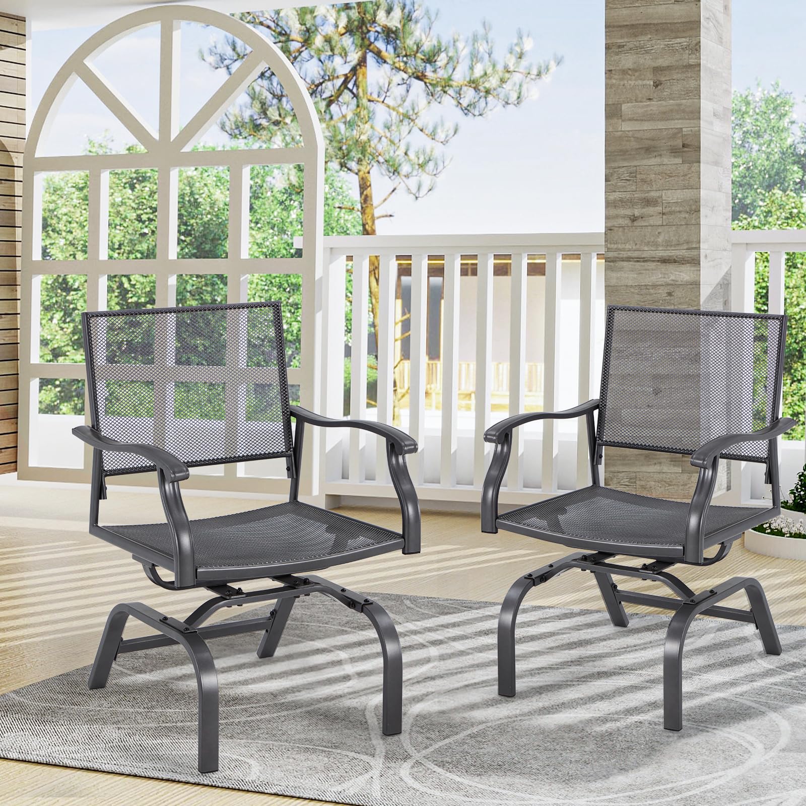 U-MAX Outdoor Patio Rocking Dining Chairs Set of 2, Outdoor Furniture Metal Frame Rocker Chair with15-Degree Rocking Function for Lawn Porch Garden Balcony (Dark Gray)