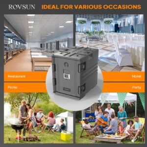 ROVSUN 82 QT Insulated Food Pan Carrier, Hot Box Food Warmer w/Wheels 4 NSF Full-Size Pan Double Buckles and Handles, Stackable Hot Boxes for Catering Restaurant Canteen Family Party