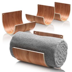 towel racks for bathroom set of 4 wall towel racks, versatile hanging towel organizer，wood towel holder for rolled towels, spa, blanket, yoga mat – easy installation, eco-friendly