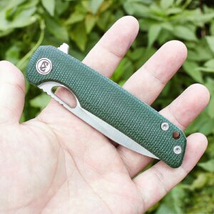 Miguron Knives M Galaty Folding Knife,3.25" 14C28N Satin Blade Green Micarta Handle, Outdoor Pocket Knife MGR-818MGN