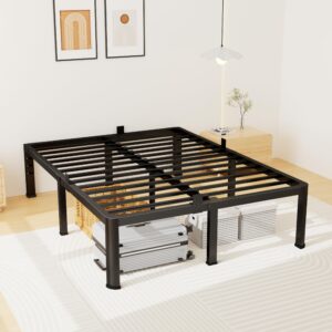 superay 18 inch queen size metal platform bed frame with round corners, storage space under high bed frame-heavy duty steel slats support, noise free - easy assembly - no box spring needed