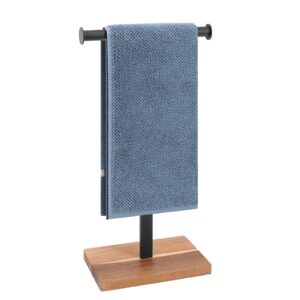 bathace hand towel holder, t-shape hand towel stand for bathroom, stand hand towel rack free-standing towel bar for bathroom kitchen countertop, metal (14in-wooden base, black)