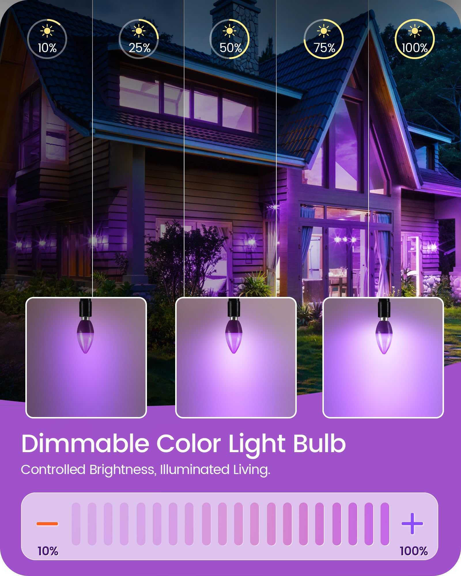 GOEBLESON Purple E12 LED Light Bulbs, C35 Dimmable Candelabra Bulbs, 5W (60W Equivalent) Chandelier Bulb, Candle Light Bulb for Halloween, Christmas, Party Decoration, Holiday, 6 Pack Z1C3P605