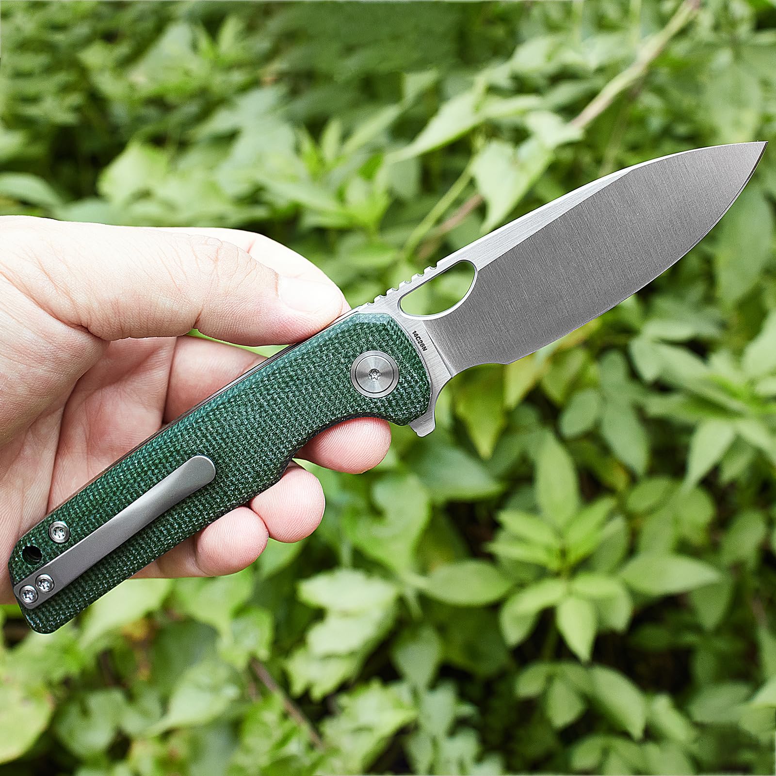 Miguron Knives M Galaty Folding Knife,3.25" 14C28N Satin Blade Green Micarta Handle, Outdoor Pocket Knife MGR-818MGN