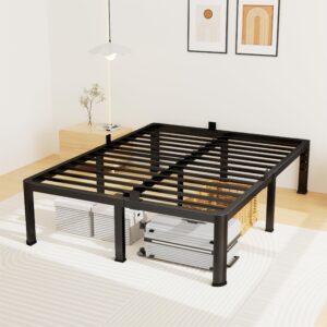 14 inch queen size platform bed frame with under-bed storage space, heavy duty metal bed frame no box spring needed, sturdy round corner bed frame strong bearing capacity, easy assembly, noise free