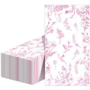 50pcs pink floral guest napkins pink and white floral dinner napkins party supplies pink floral paper bathroom hand towels toile for wedding bridal birthday baby shower garden tea summer party favor