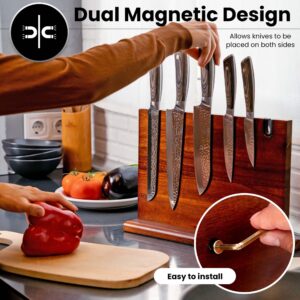 Tranquiluxe Magnetic Knife Block - Double Sided Magnetic Knife Holder, 14 x 10 Inches Kitchen Knife Block Acacia Wood Magnetic Knife Holder Stand with Knife Sharpener Knife Block without Knives