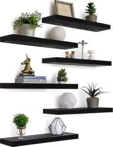 gxyawpj farmhouse floating shelves for wall, rustic black wall shelves for bedroom, set of 6 wood shelves for room wall