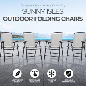 Four Seasons Courtyard Sunny Isles Outdoor Patio Foldable Arm Chairs Sling Fabric Steel Frame Seating Furniture Set, 4 Pack, Gray