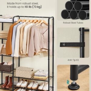 SONGMICS Wardrobe Closet, 44.1 Inch Large Portable Closet, Clothes Rack for Hanging Clothes,Heavy Duty Garment Rack, Storage Organizer with Shelves, 44.1 x 11.4 x 62.4 Inches, Black ULGR462B01