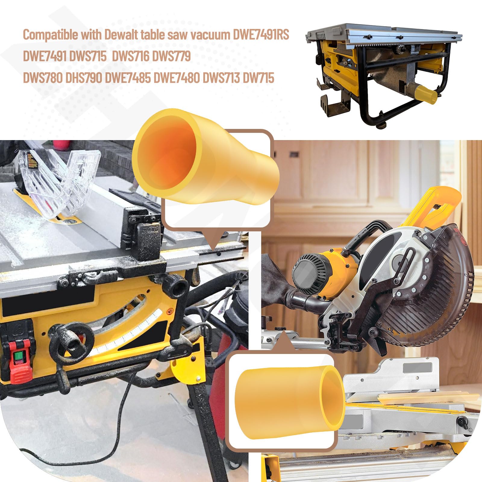 Miter Saw Vacuum Adapter, Table Saw Vacuum Adapter for Connecting 2 1/2" Table Saw Outlet Connected to 1 7/8" Shop Vac Hose, for 3/5" Miter Saw Outlet to 1 7/8" Dust Collection Hose D-ewalt DWE7491RS