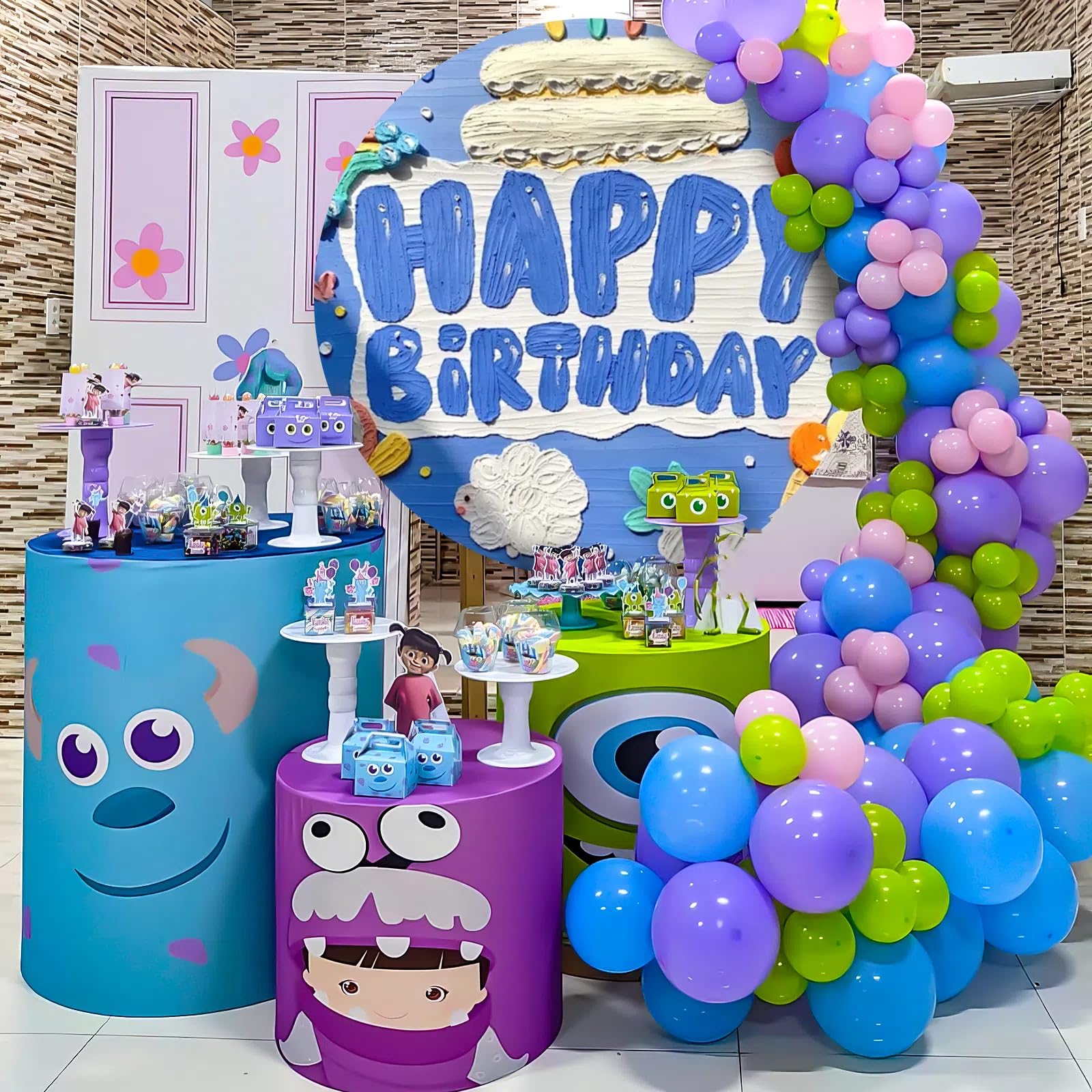 Monster Balloons Arch Garland Kit, Monster Cartoon Inc Balloons Party Decorations, Purple Green Blue Pink Teal Blue Balloons Arch for Monster Theme Birthday Baby Shower Party Decor