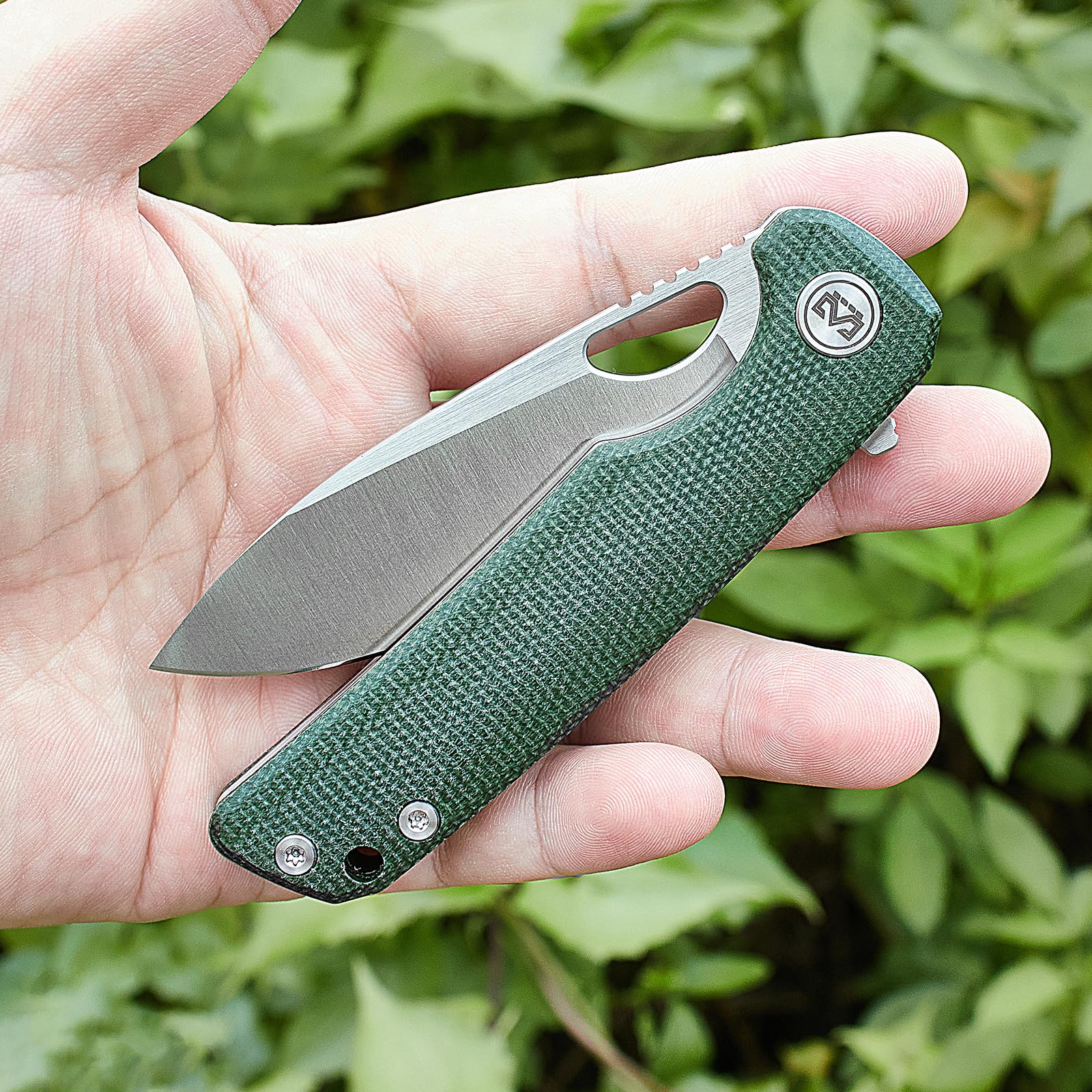 Miguron Knives M Galaty Folding Knife,3.25" 14C28N Satin Blade Green Micarta Handle, Outdoor Pocket Knife MGR-818MGN