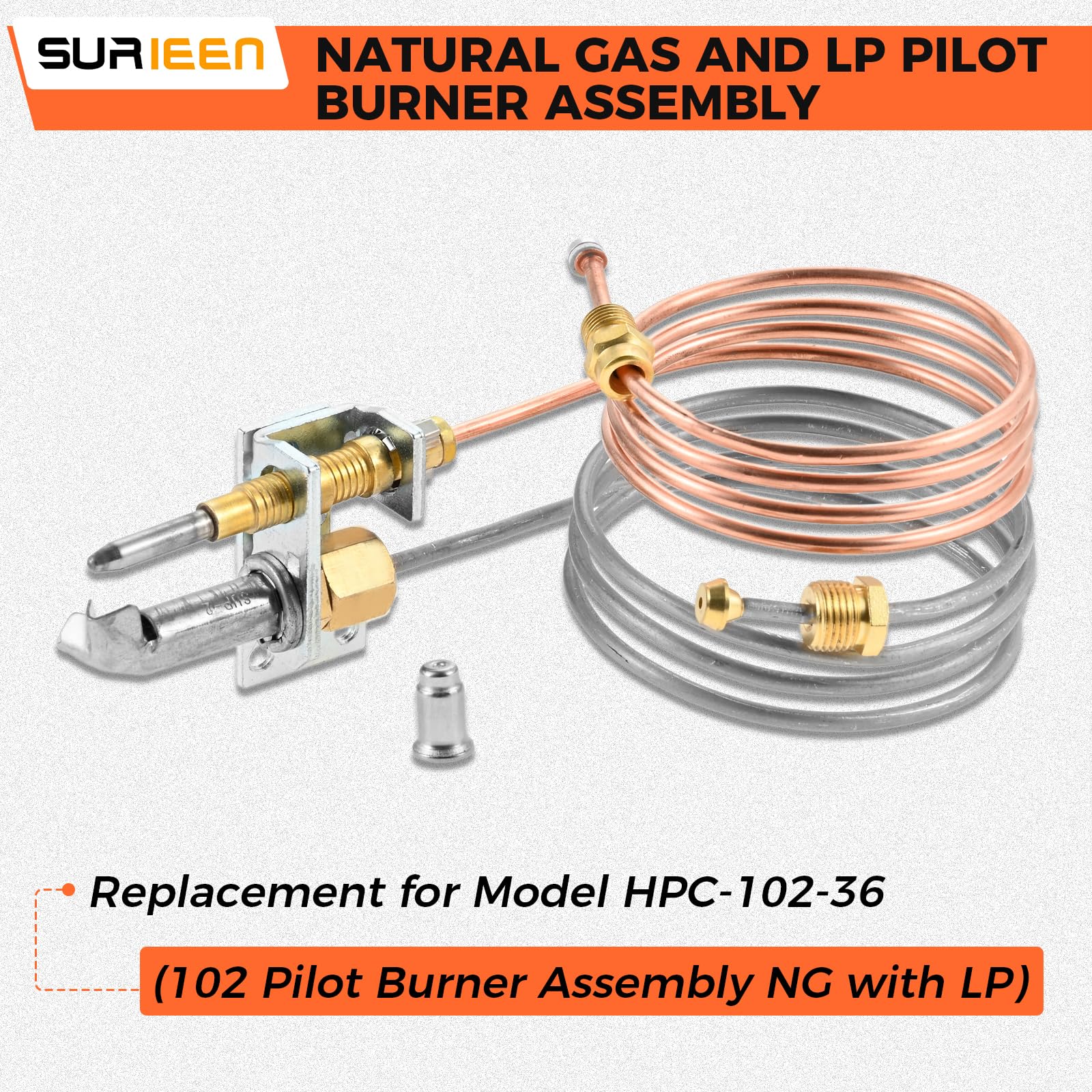 SURIEEN Natural Gas and LP Pilot Burner Assembly, Replacement for Model HPC-102-36 (102 Pilot Burner Assembly NG with LP), Compatible with Rebertshaw 36" Leads for Natural Gas and LP (102)