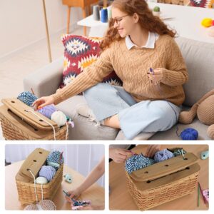 MABOZOO Wicker Crochet Bag Organizer, Durable Crochet Basket Knitting Bag Yarn Storage Organizer Yarn Bag for Knitting Needles, Crochet Hooks, Crochet Accessories