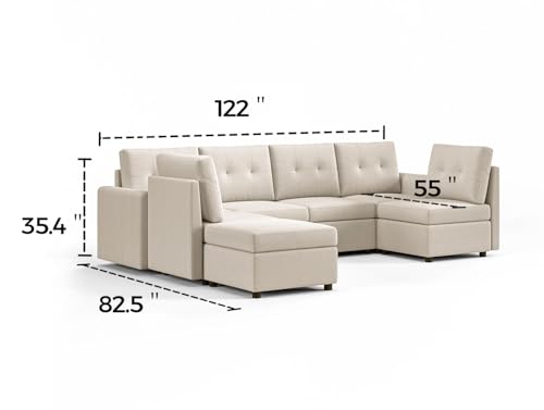 LINSY HOME Oversized Modular Couch, Rubik III 6 Seats with Ottoman Convertible U Shaped Sectional Sleeper Sofa with Storage, All Covers Changeable Washable, Grey