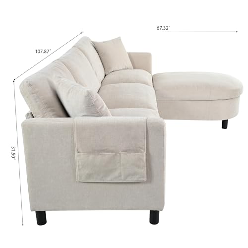 L Shaped Convertible Modular Sectional Couch with Movable Ottoman and Detachable Backrest , 4 Seater Reversible Corner Sofa ,Comfy Chenille Upholstered Sleeper Sofa&Couches for Living Room Office