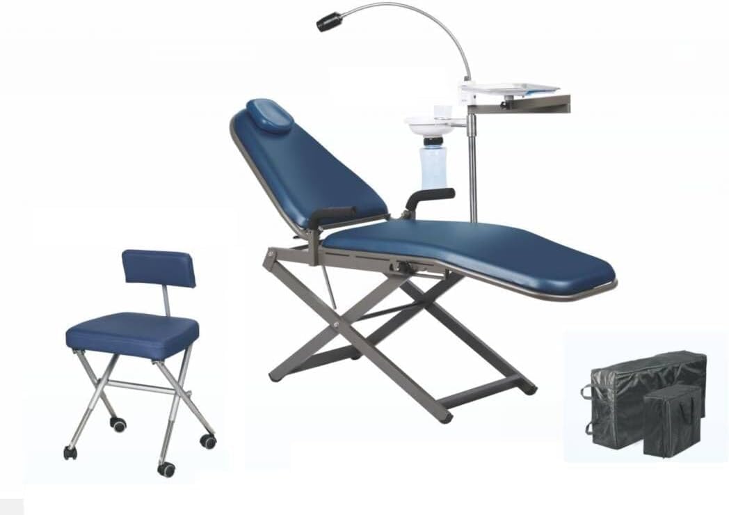 REEHUT Portable Patient Chair with Tray with Integrated LED Exam Light with Dentist Stool + Nylon Bag