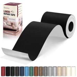 linen repair tape 4x79 inch, self adhesive linen fabric patches, linen fabric patch tape kit, fabric repair tape for linen sofas, headboards, chairs, pillows, curtains - black