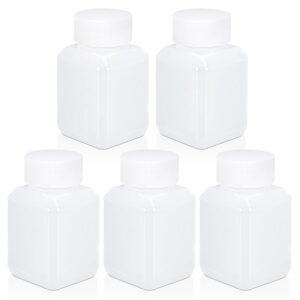 asevat 2oz plastic lab chemical reagent bottles, square sample storage container, chemical container bottle with inner ring cover, narrow mouth sample sealing storage bottles (5 pcs)