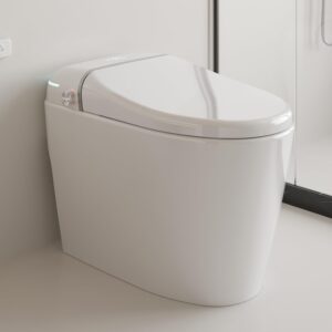 amplecharmic smart toilet with bidet built in, elongated intelligent one piece bathroom toilets with heated bidet seat, warm water/pre-wetting/off-seat auto flush/wireless remote control, led display