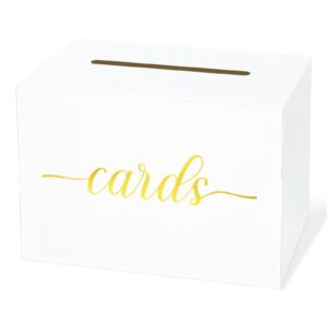 lanlisa white card box with gold foil design, gift cards receiving box holder for birthdays party, graduations, bridal & baby showers, wedding receptions, retirements, anniversaries