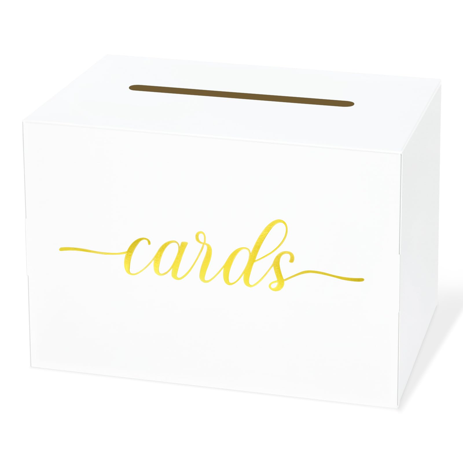 LANLISA White Card Box with Gold Foil Design, Gift Cards Receiving Box Holder for Birthdays Party, Graduations, Bridal & Baby Showers, Wedding Receptions, Retirements, Anniversaries