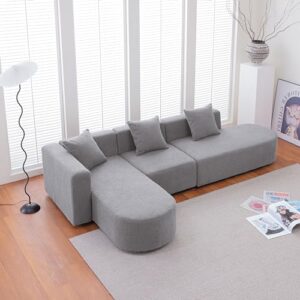 kt rolster 110.2" l shaped couch, modern curved sofa with chaise, sleeper sofa boucle couch left hand facing, sectional couches for living room, bedroom, salon, gray