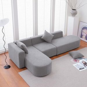 KT Rolster 110.2" L Shaped Couch, Modern Curved Sofa with Chaise, Sleeper Sofa Boucle Couch Left Hand Facing, Sectional Couches for Living Room, Bedroom, Salon, Gray