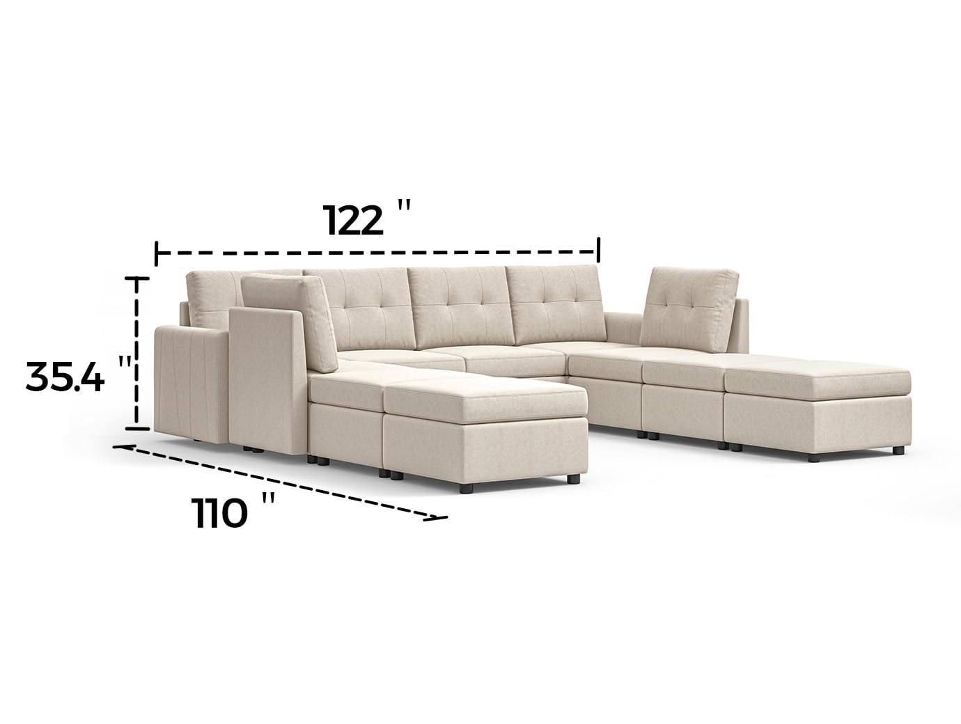 LINSY HOME Oversized Modular Sectional Couch, Rubik III 6 Seats with 4 Ottomans Convertible U Shaped Sectional Sleeper Sofa with Storage, All Covers Changeable Washable, Beige