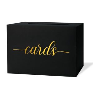 mulbozy black card box for party, gift cards box holder with gold foil design for wedding receptions, bridal & baby showers, graduations, voting, donate money, retirements, anniversaries