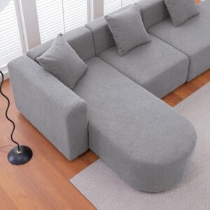 KT Rolster 110.2" L Shaped Couch, Modern Curved Sofa with Chaise, Sleeper Sofa Boucle Couch Left Hand Facing, Sectional Couches for Living Room, Bedroom, Salon, Gray