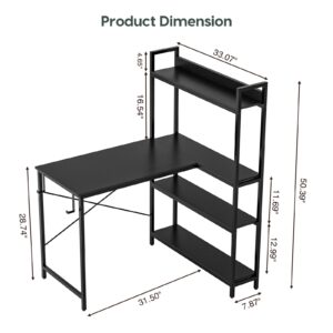 WASAGUN 40 Inch Small L Shaped Computer Desk with Storage Shelves, Home Office Corner Reversible Desk Study Writing Table with Hutch, Black