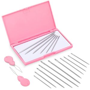 fousnow magnetic needle storage case, slim line magnetic needle organizer, needle pin holder case, with 40 pcs large eye sewing needles, suitable for hand sewing art crafts