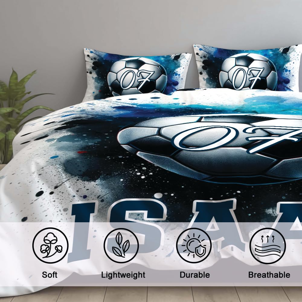 Jeminise Soccer Comforter Set - Custom Soccer Bedding with Name & Number Warm Comforter Twin for Soccer Fan Boys Soccer Room Decor for Boys (Soccer CFT-09, Twin/Full/Queen/King)