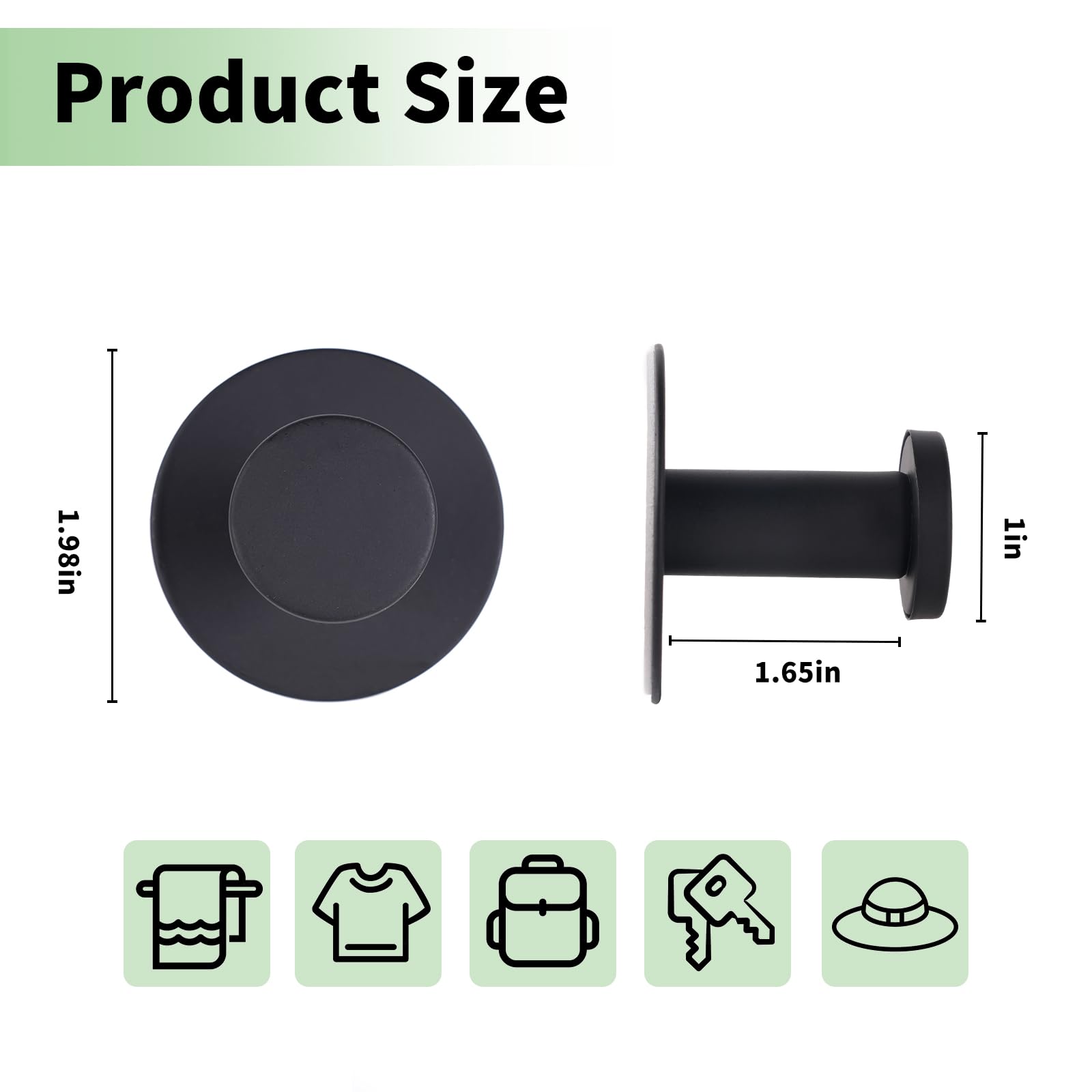 2 Pack Bathroom Wall Towel Hooks - Super Strong Stainless Steel, Supports up to 12LB, Wall Coat Hooks for Kitchen, Adhesive Door Holder Hanger Shower Accessories, Matte Black Heavy Duty