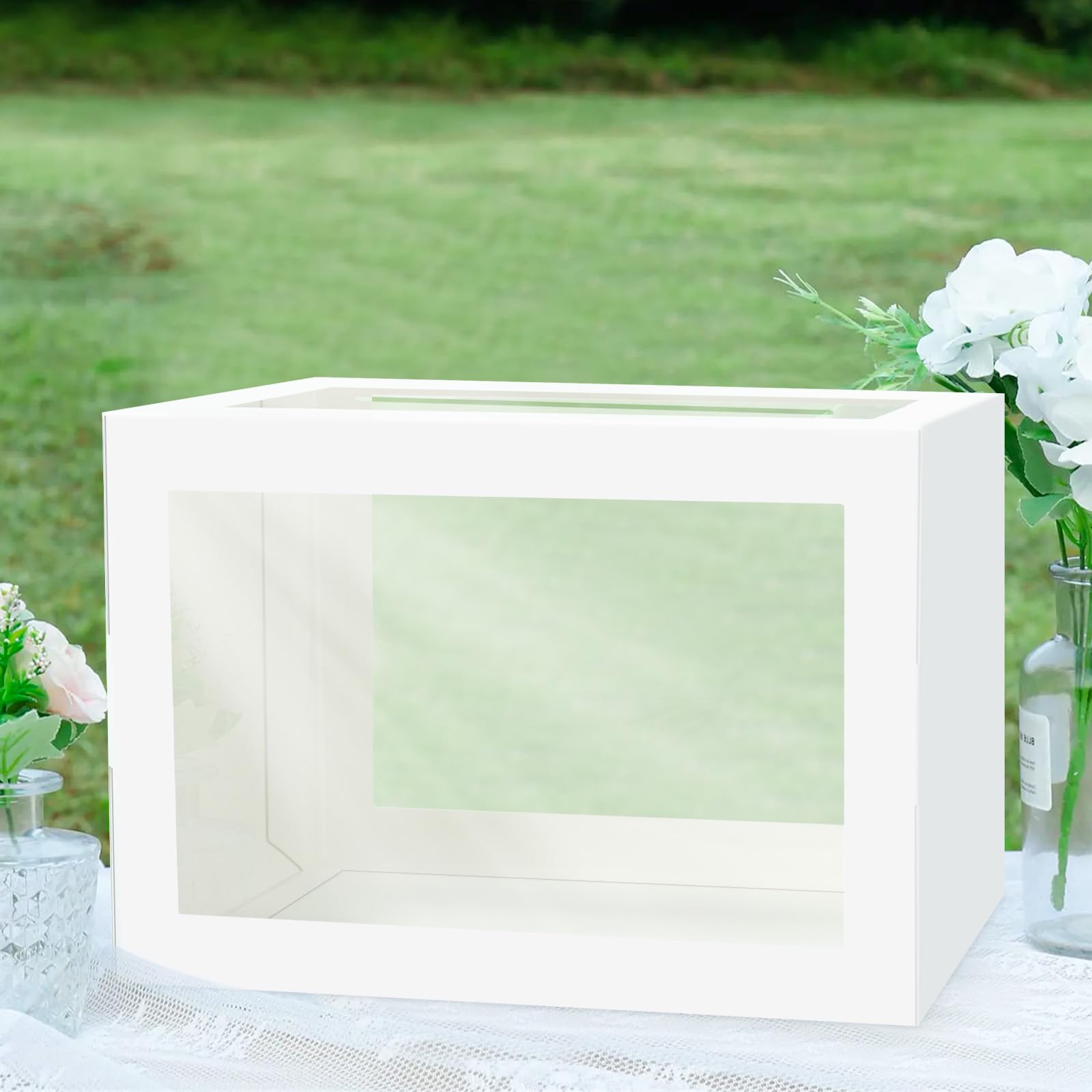 Mulbozy Gift Cards Box Holder with Clear Window for Wedding Receptions (Transparent Window, White)