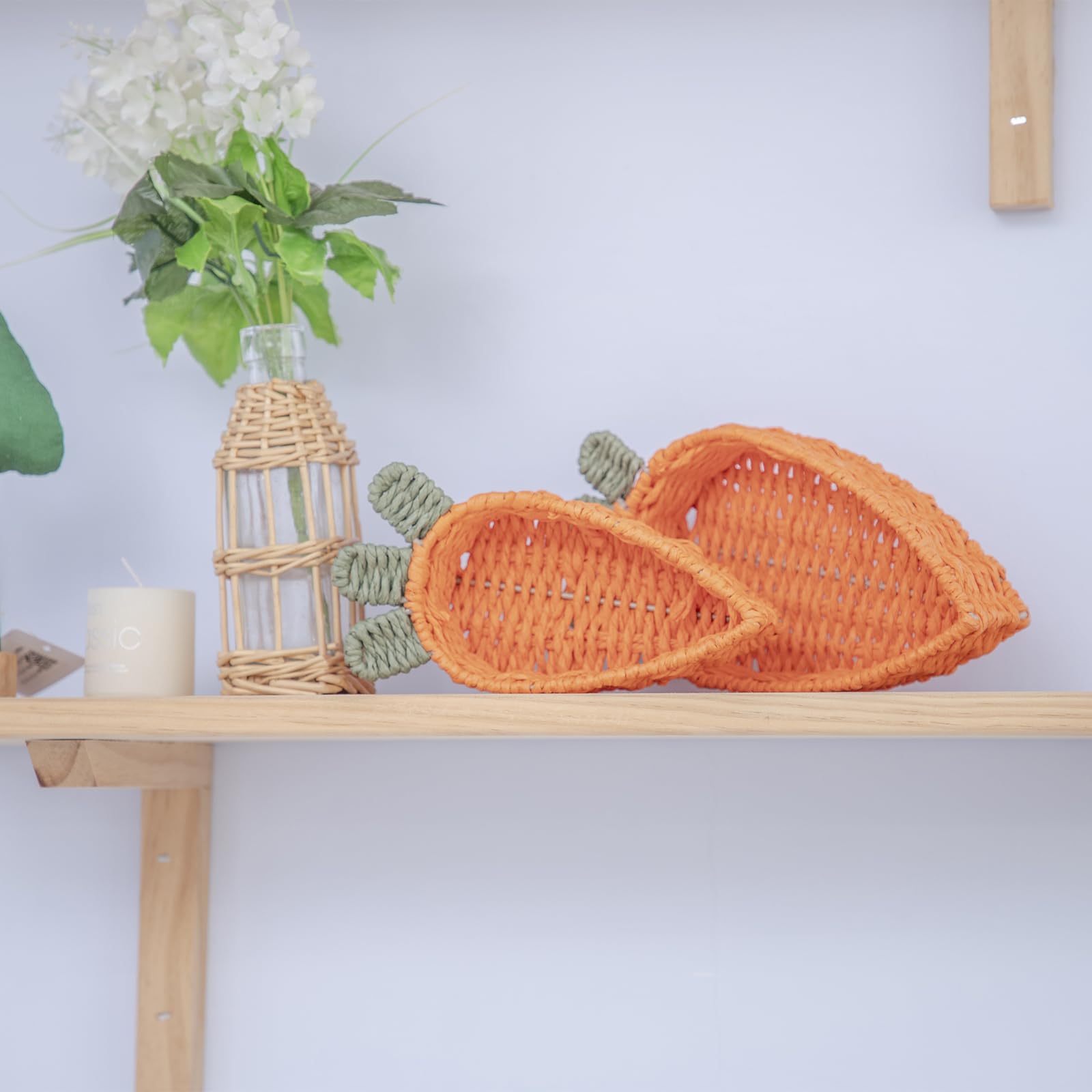 YRMT Small Storage Baskets for Entryway, Carrot Shape Decorative Bowl Basket, Paper Rope Woven Basket Organizer for Candy, Keys, Wallet, Cute Home Decor Set of 2