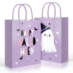 jarthenaamcs 16pcs happy halloween paper gift bags cute ghost party favor bags with handle lilac purple goodie candy treat bags for halloween party decor supplies